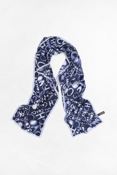 Coach Logo Silk Scarf Blue