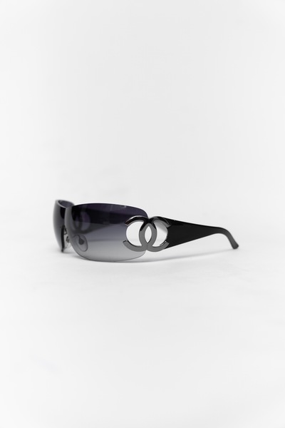 Chanel Logo Shield Sunglasses Silver
