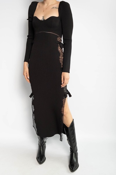 Selfportrait Black Knit Midi Dress