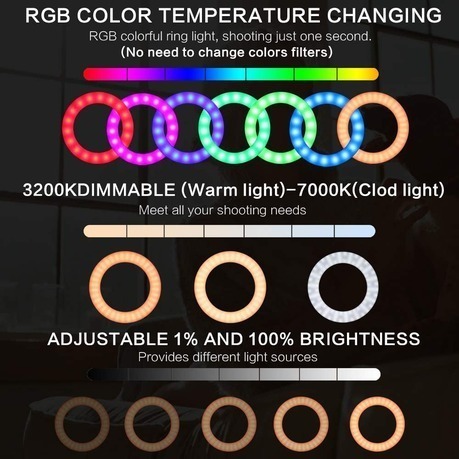 2-in-1 20cm Multi-Colour RGB Ring Light w/ & Adjustable 2.1m Tripod ...