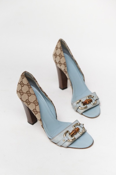 Vintage Gucci Monogram Heels Turquoise