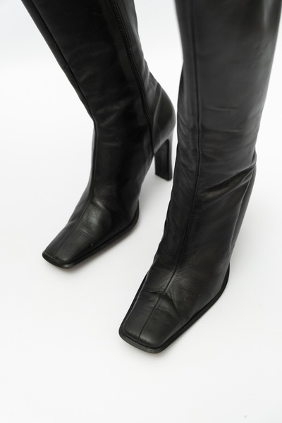 Leather Square Toe Mid Calf Boots