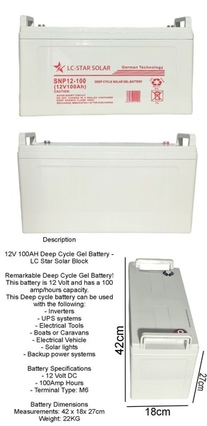 LC- Star 12V 100AH Deep Cycle Solar Gel Battery