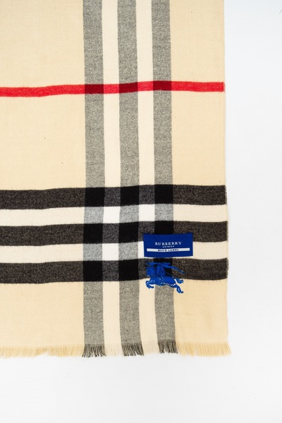 Burberry Blue Label Wool Cashmere Blend Checked Shawl Scarf