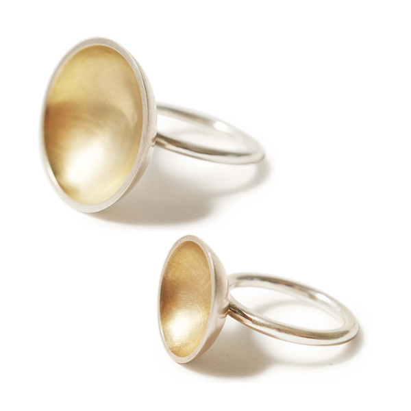 Silver & gold bowl domed ring | Please specify the ring size (J-P) and ...