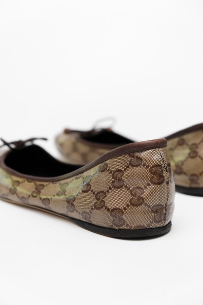 Gucci Crystal GG Monogram Coated Canvas Bamboo Bow Flats
