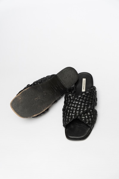 Leather Woven Slides