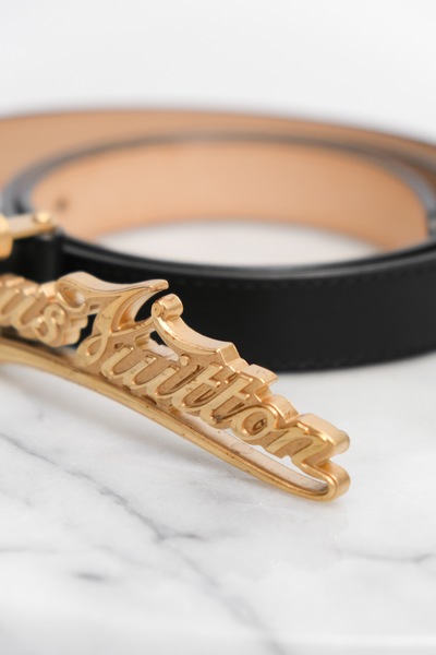 Pre-Owned Louis Vuitton Leather Cursive Script Belt Gold