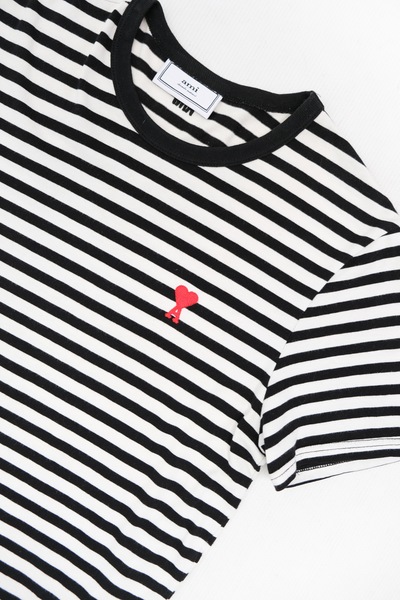Ami Paris Striped Logo Tee