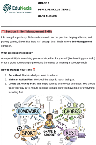 Grade 6 PSW: Life Skills Term 2 Study Pack (CAPS Aligned) | Grade 6 ...