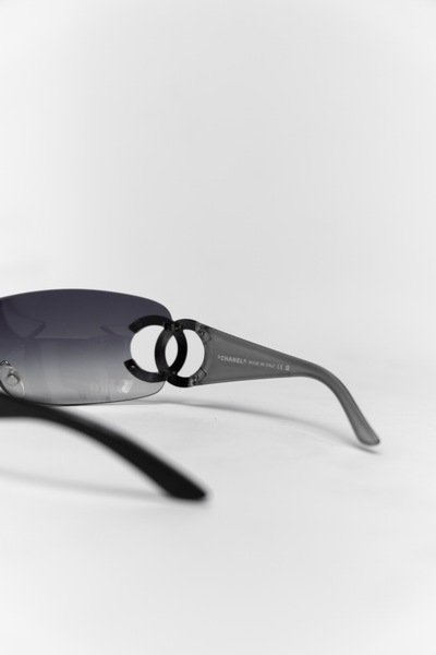 Chanel Logo Shield Sunglasses Silver
