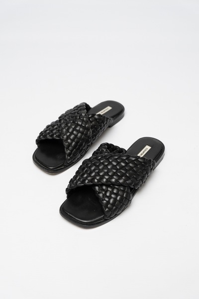 Leather Woven Slides