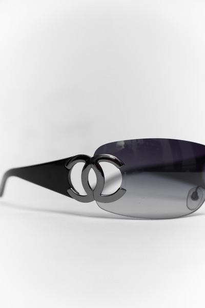 Chanel Logo Shield Sunglasses Silver