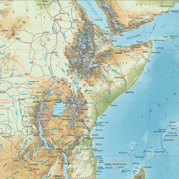 Africa Map | landscape map of Africa showing mountains, rivers, borders ...
