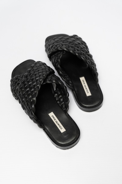 Leather Woven Slides