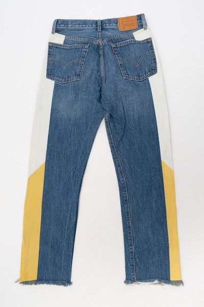 LEVIS 501 Medium Wash Color Block Cropped Jeans