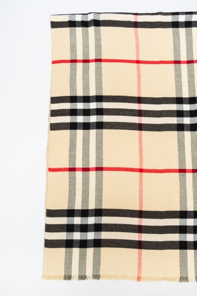 Burberry Blue Label Wool Cashmere Blend Checked Shawl Scarf