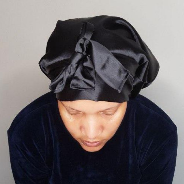 Marley Grey Satin Bonnet with Straps | This satin bonnet protects hair ...