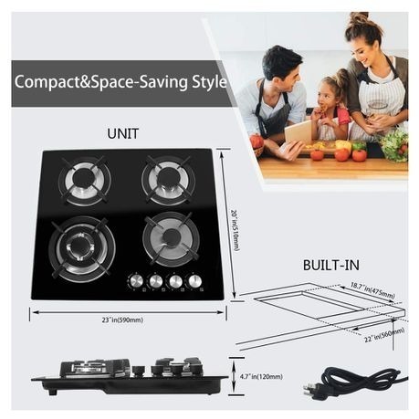 Digimark Modern Kitchen 4 Burner Glass Top Gas Stove | Premium black ...